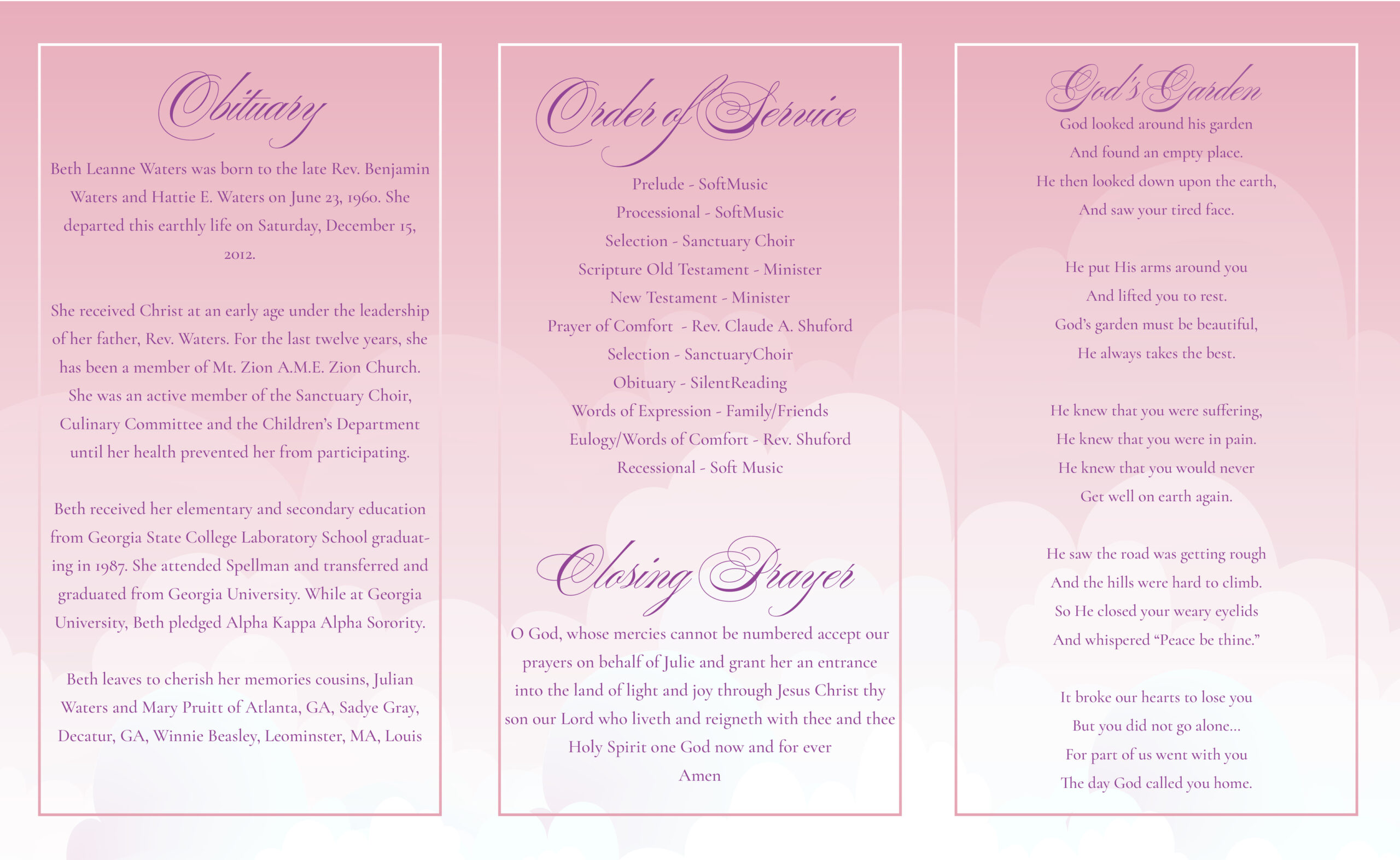 Trifold Funeral Program - 2071 - Memorial Prints - Memorial & Funeral ...